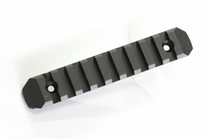 ・材質：アルミ合金 ・重量：37g ・サイズ：全長 約115mm、幅 約20.6mm、厚さ 約10.8mm ・付属品：&nbsp;KEYMOD用ナット＆スクリューx2、M-LOK用ナット＆スクリューx2、六角レンチx1 ・対応：KEYMOD...