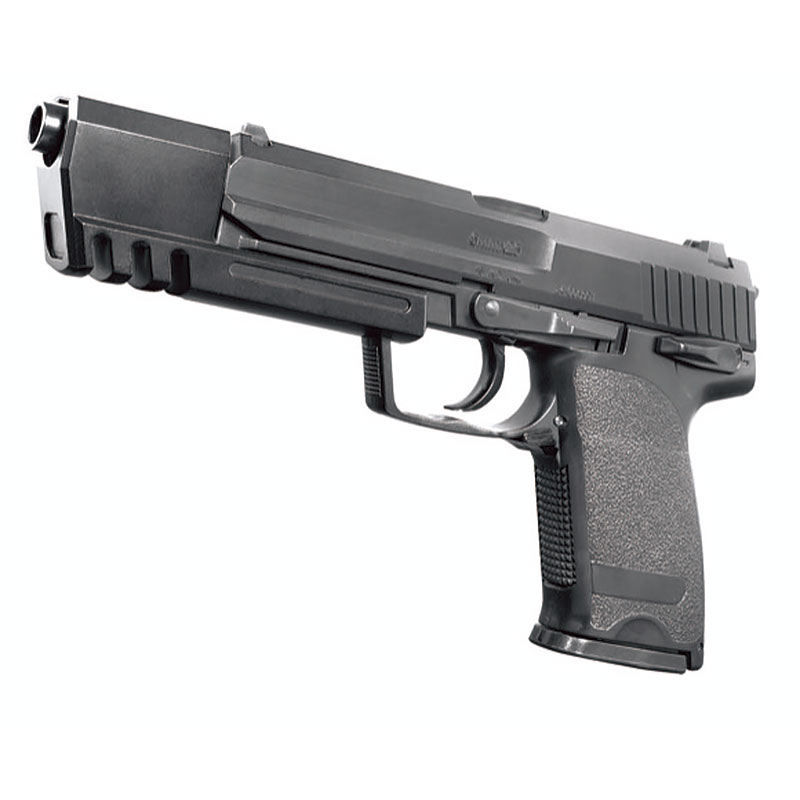 クラウンモデル エアーコッキング USP MATCH 10才以上用 H＆K社のUSPを射撃競技用にカスタムしたUSPマッチ！ 銃身前部にウェイトが射撃時の跳ね上がり制御の為に装備されています。 その他のカスタマイズ部分はトリバーがMatch...