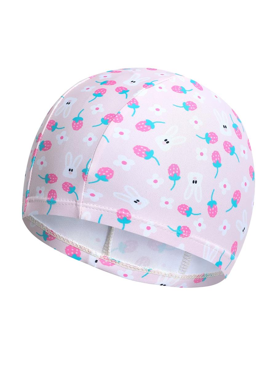 商品名：正規品 最新 スイムキャップ キッズ 子供 用 男児 女児 スイム キッズ スクール水着 UVカットスイミング帽子 水泳帽 3-12 歳 4色 【Anyfashion】 (苺のうさぎ) 高品質ハイテクの素材で環境保護、毒も臭もありま...