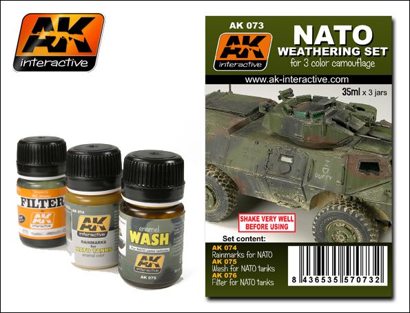 メーカー希望小売価格はメーカーサイトに基づいて掲載していますNATO迷彩（ブラウン・グリーン・ブラック）の車両に最適なウェザリングエフェクトセットです。フィルター・ウォッシュ・レインマークを組み合わせることで、色調変化や汚れの流れ、使用感を...