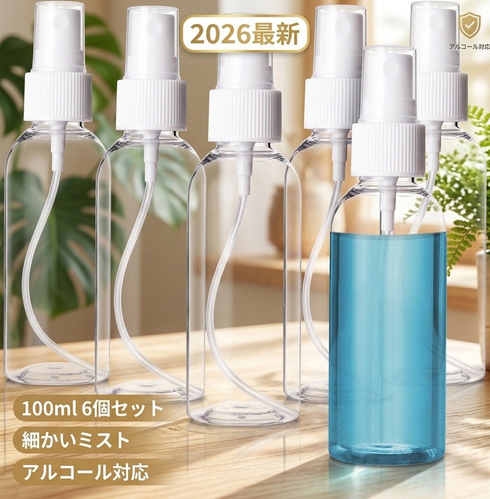 メーカー希望小売価格はメーカーサイトに基づいて掲載しています スプレーボトル 100ml 6本セット 商品特長 ■アルコール、消毒の洗剤、洗剤、化粧水 、 を入れることができます ■指で押すだけ細かいミスト状の噴霧可能です。 ■コンパクトで...