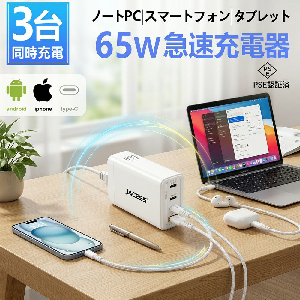 メーカー希望小売価格はメーカーサイトに基づいて掲載しています ●長時間の充電待ちにさようなら！65W 急速充電器 長時間の待ち時間は人をいらいらさせますか？ それなら、当社のtype-c充電器は間違いない選択です！ Jacess pd 充電...