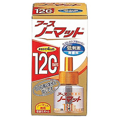 ◆商品説明 ・液体電子蚊取り“アースノーマット”専用の取替えボトルです。 ・まかせて安心の4ヵ月用です。 ・目・鼻・のどにやさしい低刺激が特長。香りに敏感な方にぴったりな無香料タイプです。 ・すぐに使えて手軽な1本入り。 ・優れた殺虫効果と...