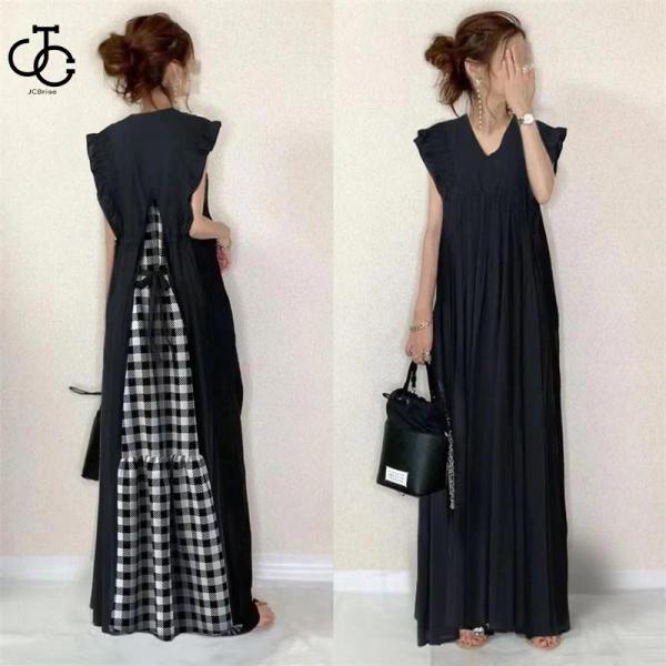 ■素材：コットン ポリエステル ■伸縮性：なし　 透け感：なし ■販売内容：ワンピース ■色：ブラック ■サイズ詳細情報：約 フリーサイズ着丈122cm バスト101cm 肩幅39cm バックリボン丈35cm リゾート風夏ワンピースが登場 ...