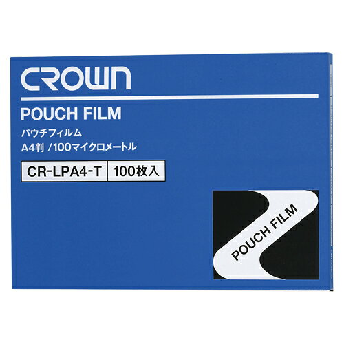 【クラウン】 パウチフィルム A4 （CR-LPA4-T）商品スペック●入数：100枚 ●本体サイズ：縦216×横303mm ●重量：156g ●規格：A4判●外寸：縦216×横303mm●フィルム厚：100μm（0．1mm） ※フィルムサ...