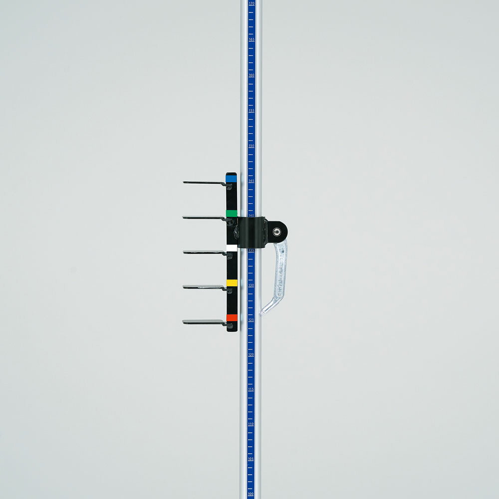商品重量：1.5kg数量：2ヶ1組25cm(5cm間隔)の中ではバー止の移動が不要です。スチール製カラーマークシール付日本32mmポール専用ワンタッチストッパー式練習用学校体育 器具 施設 陸上 部活 イベント 走高跳び はさみ跳び 走高用...