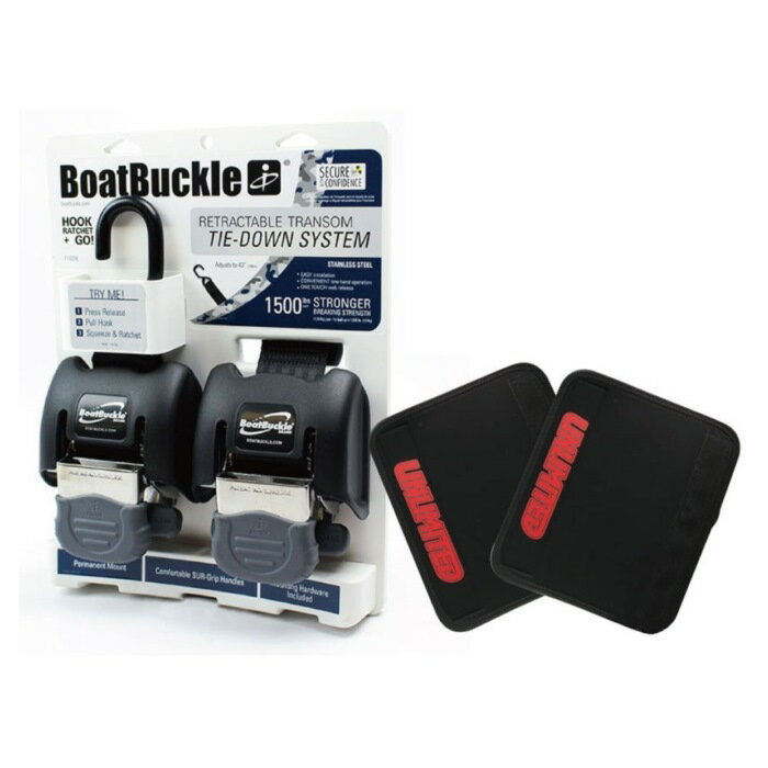 ■セット内容：NO.714256：トランサムタイダウン、NO.ULT131BK-M×2枚：タイダウンパッドMサイズ(190×224mm)■材質：ステンレス製(金具部分)■2本1セット■ベルト幅：48mm×長さ〜900mm■耐荷重：3000L...