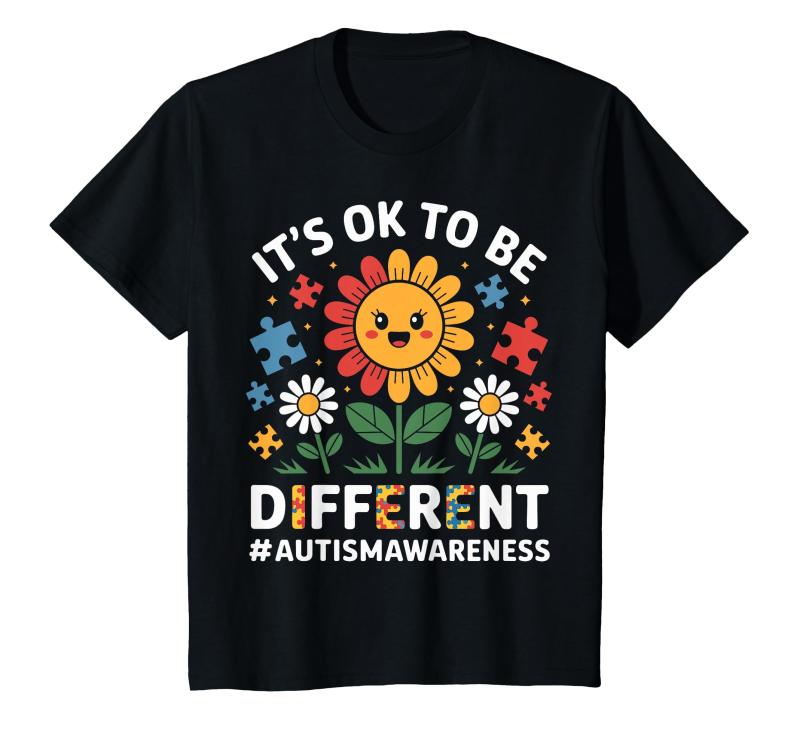 キッズ It's OK To Be Different Sunflower Autism Awareness Girls This beautiful sunflower and puzzle design celebrates uniqu...