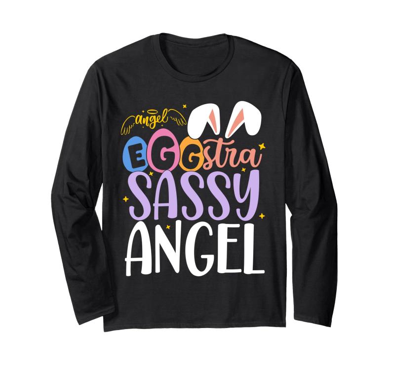 Egg-stra Sassy Angel Happy Easter Cute For little Girls 長袖"Egg-stra Sassy Angel" cute colorful egg bunny ears ...