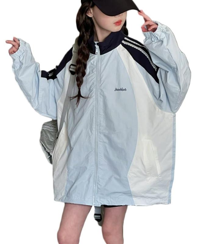 CAIXINGYI 女の子 コート ウインドブレーカー ジャケット ガールズ 春 秋 長袖 立ち襟 レース 切り替え バイカラー シンプル ゆったり かっこいい ファション 普段着 お出かけ イベント 登山 120軽い着心地の防風対策が葉い...