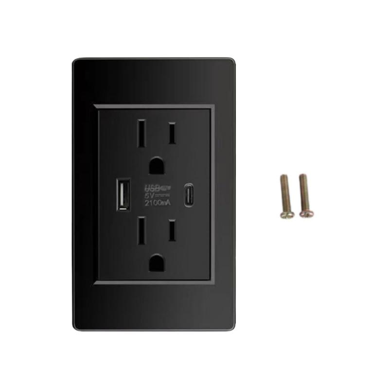 埋め込みコンセント 露出コンセント 2ポート USB&amp;Typc-C 壁面用コンセント 壁プレート 複数保護 シンプル USBソケット 5V 2100mA AC110‑220V 家庭 オフィス ホテル用【多機能デザインを持つ充電パネル...