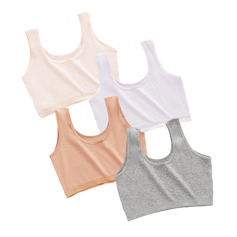 [SophroniaTerri] 下着専門店 ブラジャー 4枚セット 8-14歳 綿 ガールズ ハーフトップ リブ 下着 子供用 タンクトップ 胸元2重生地 ノンワイヤー ジュニアブラ 小学生 女の子 インナー 可愛い スク【ノンワイヤー・...