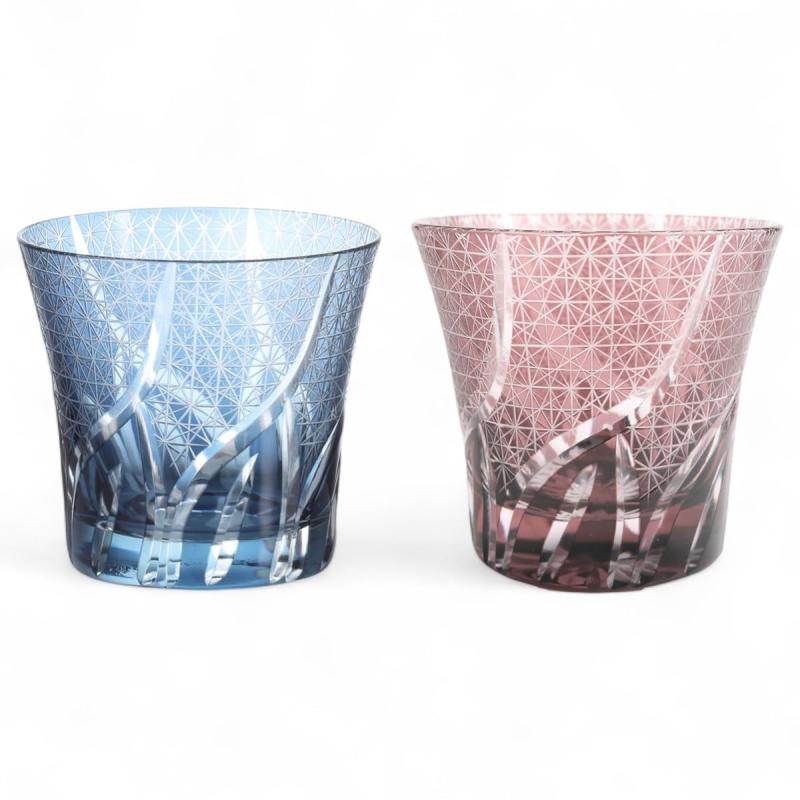 J-kitchens 水影 切子 ペア グラス カップ Φ94xH85mm 240cc 乱彫小紋 インクブルー &amp; パープル 底彫あり 美匠 Current Model素材・成分：ガラス/切子細工パッケージ：ペアー箱● 急冷・急熱な...
