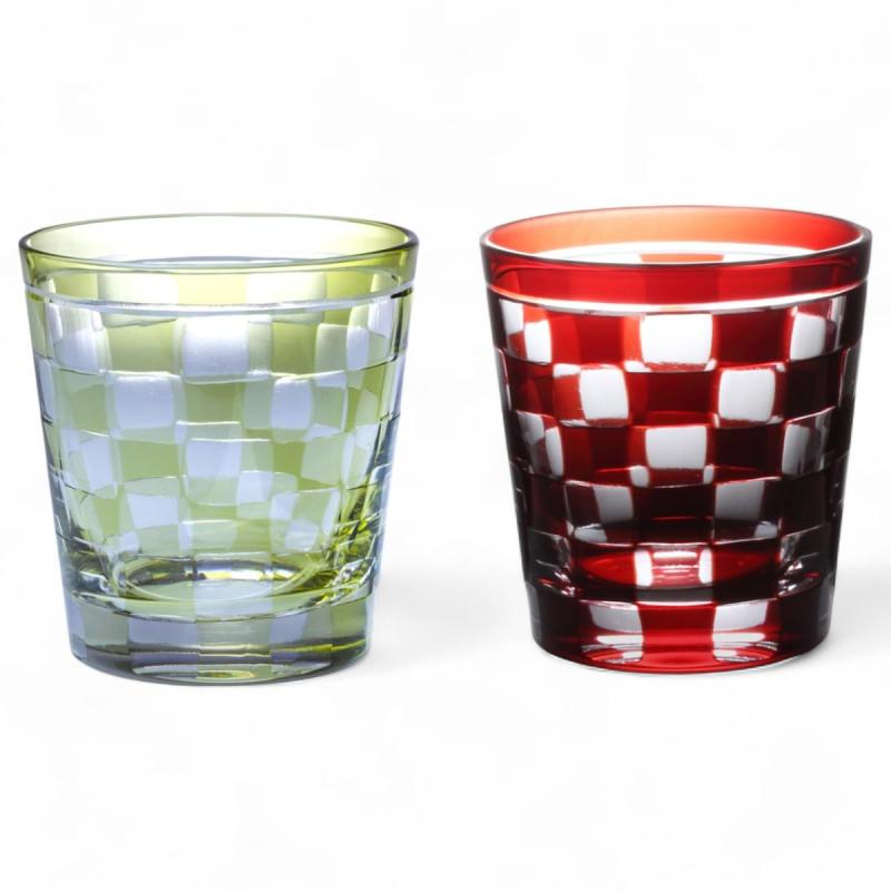 J-kitchens 水影 切子 ペア ロック グラス カップ Φ85xH90mm 260cc 市松 グリーン &amp; レッド 美匠 Current Model素材・成分：ガラス/切子細工パッケージ：ペアー箱● 急冷・急熱など急な温度差...