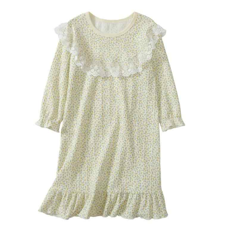 [chickiddos] キッズ 長袖 パジャマ 女の子 ドレス 綿100 丸首 レース フリル 春夏秋冬 ルームウェア 部屋着 寝間着 柔軟 通気 可愛い 110-160[コットン100％]お子様の繊細な肌に優しい天然の綿素材を使用し、柔...