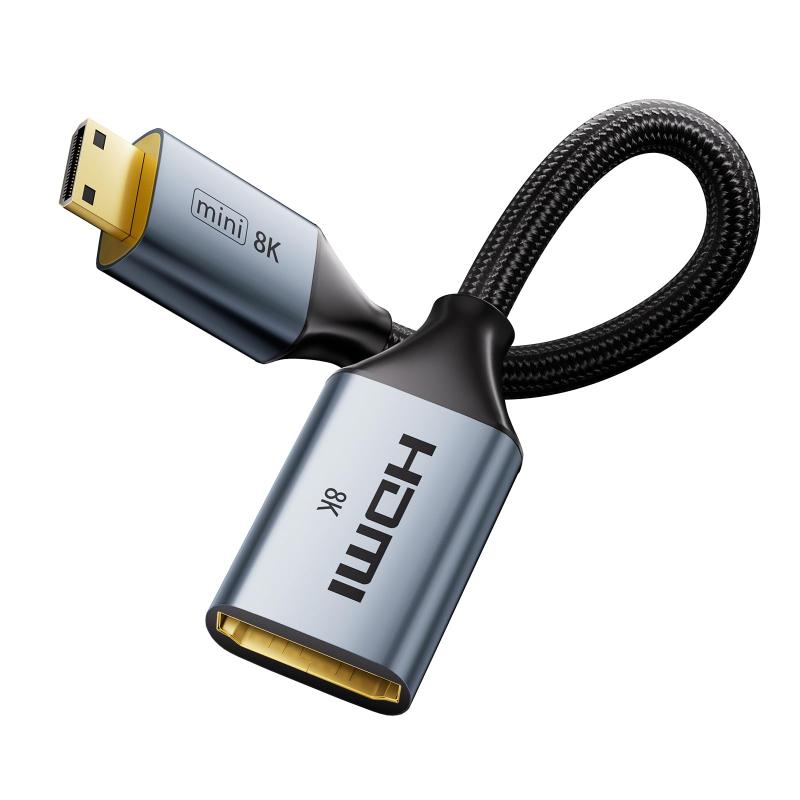 VCELINK Mini HDMI to HDMI 変換ケーブル 8K@60Hz/4K@120Hz、金メッキ 18CM ハイスピード3D ミニ オスメス変換アダプタ、カメラ,Raspberry Pi、タブレット,モニター,プロジェクター向け...