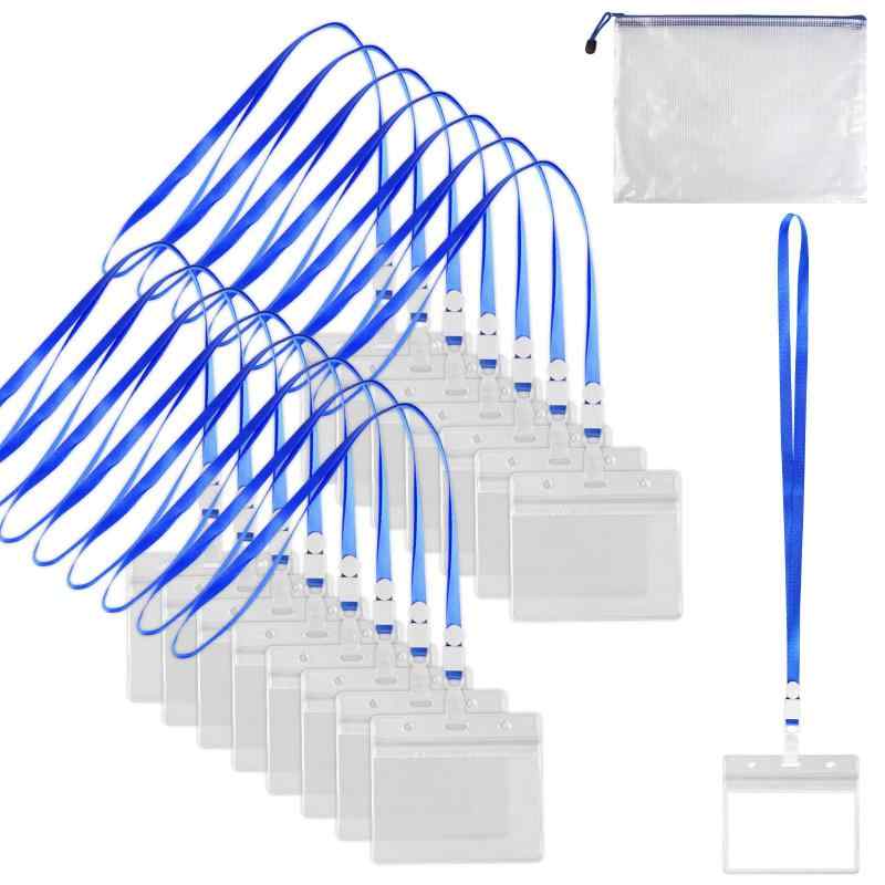 FINGOOO IDカードホルダー 首掛け 15枚・ネックストラップ、保管袋付き 名札ケース ネームホルダー ストラップ 吊り下げ ネックホルダー ネームプレート イベント用 スタッフ 社員証 名刺 名【サイズ】約105×90mm；適合カー...