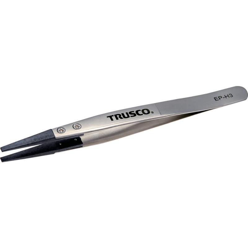 トラスコ中山(TRUSCO) ESDチップピンセット 先平型 先端幅3mm EP-H3●全長(mm):130●幅(mm):10●先端幅(mm):3●先端:先平型●適合チップ:EP-H3S●先端厚さ(mm):1●ESD管理値:Rg<1×...