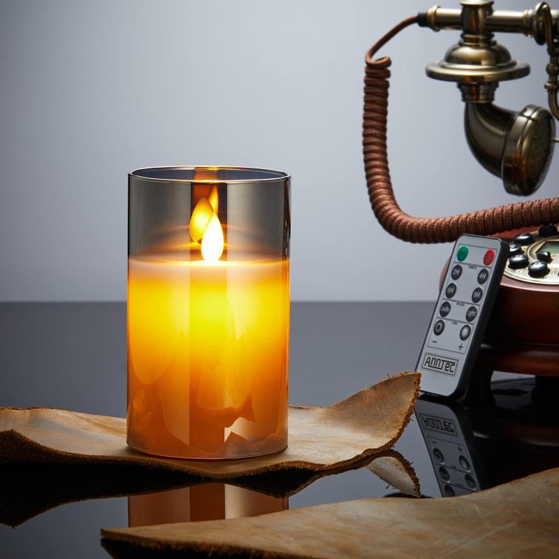 AnnTec LEDキャンドルライト ロウソク 本物の炎のようにゆらめく 暖色光 火を使わない ゆらゆら揺れる 安全 省エネ 専用リモコン付き 明るさ調整 電池式 LEDキャンドル ガラス