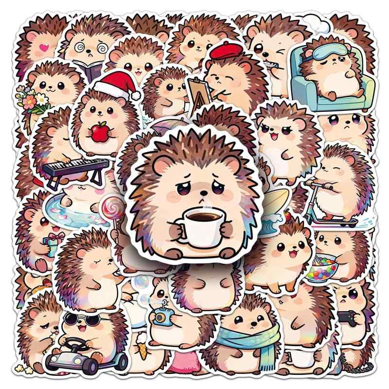 ハリネズミステッカー 50枚 子供 ティーン 大人用 ビニール製 漫画動物ステッカー 水筒 ノートパソコン ギター スクラップブック用高品質素材：高級ビニール素材を使用したこれらのハリネズミステッカーは、耐久性があり長持ちします。防水性があ...