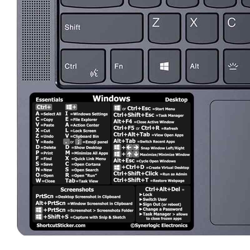 SYNERLOGIC Windows PC Reference Keyboard Shortcut Vinyl Sticker, laminated, no-residue adhesive, for any PC laptop or de...