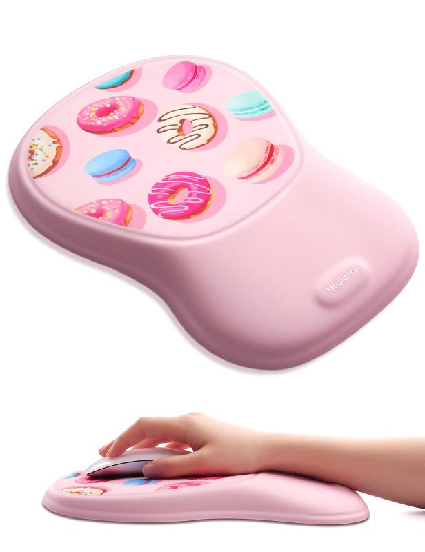 Meatanty マウスパッド リストレスト一体型 人間工学 手首クッション 可愛いパソコンアクセサリー、手のひらの痛みを和らげる快適設計、オフィス・自宅・ゲーム用 デザートピンクカラ Mouse 【ドーナツをモチーフにした魅力でワークスペ...