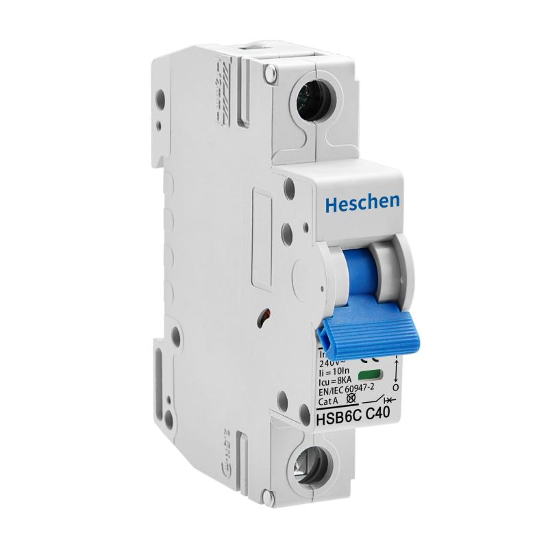 Heschen ミニチュアサーキットブレーカー HSB6C、40Amp電流、1極、タイプC、6kA遮断容量、DINレール取り付け定格電流:40A定格電圧:AC 230V/400V破断能力:6KAポール番号:1PタイプC