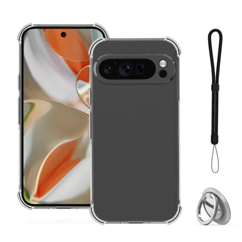 Google Pixel 9 Pro XL 用 ケース カバー スタンド付き 角度調整可能 車載ホルダー対応【NOUKAJU】 スマホケース ストラップ付き 軽量 TPU ソフト クリア 耐衝撃 黄変防止 指紋防止 持ちやすい【対応機種】G...
