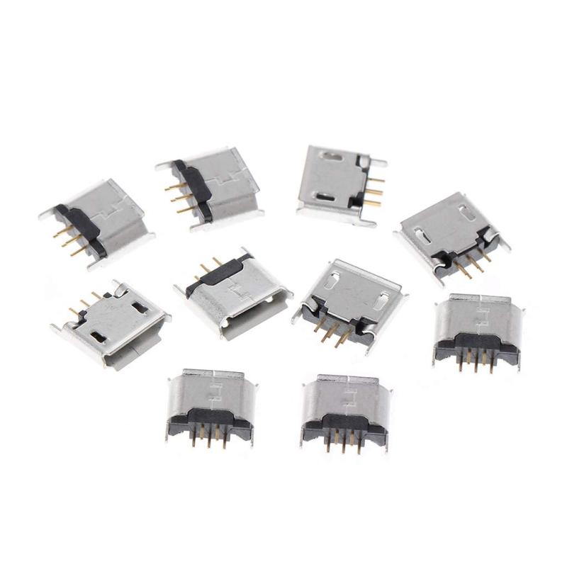 10 個マイクロ USB タイプ B メスソケット 180 度 5 ピン はんだ付けジャック色: シルバートーンタイプ：マイクロUSBタイプBメスマイクロUSBタイプBメスポート 5ピン180度SMTはんだ付け、PCBマウント材質: プラス...