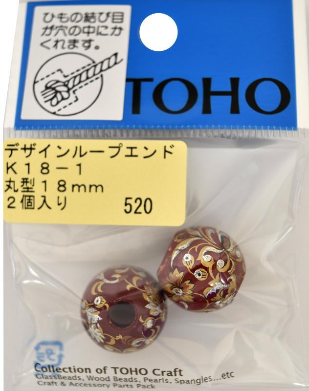 TOHO デザイン ループエンド 外径約18mm 2ヶ入り K18-1サイズ：外径約18mm穴のサイズ：約6mm・9mm色番：K18-1容量：2ヶ素材：木製水洗い、塩素サラシ、アイロン、ドライクリーニングなどのご使用はできません。