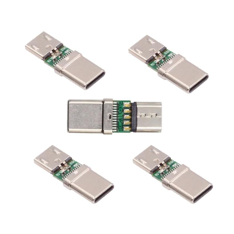 Cablecc 5個/ロット Micro USB 2.0 5ピンメスコネクタ - USB Type-C オス電源データ PCBA アダプタ5 個/ロット Micro USB 2.0 5 ピン メス コネクタ - USB タイプ C オス 電...