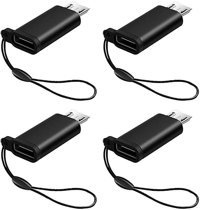 Type-C to Micro USB 変換アダプター 急速充電 データ転送 コネクタ LEIZHAN Xperia/Galaxy S7 Edge/Nexus/ P10 Lite等対応 紛失防止縄付き (4個セット 黒)✅ 【Type C ...
