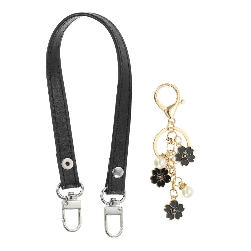 PATIKIL レザーパースハンドルストラップ 13"レザーパースストラップ交換DIY女性クラッチバッグハンドバッグトップハンドルストラップ修理アクセサリー プラムキーチェーン付き 黒ハンドルストラップサイズ：32 x 1.2 c...