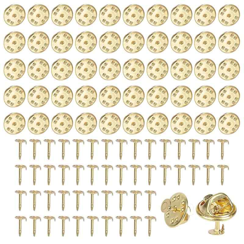 ピンバッジ金具と針セット ピンバッジのピンバッチ タックピン バタフライクラッチ ネクタイ バッジ 帽子 固定具用 貼付用 バタフライ型留め具(50セット ゴールド)【サイズ】50組（針＋留め具）、ピンホルダー直径約11mmです、針の長さ8...