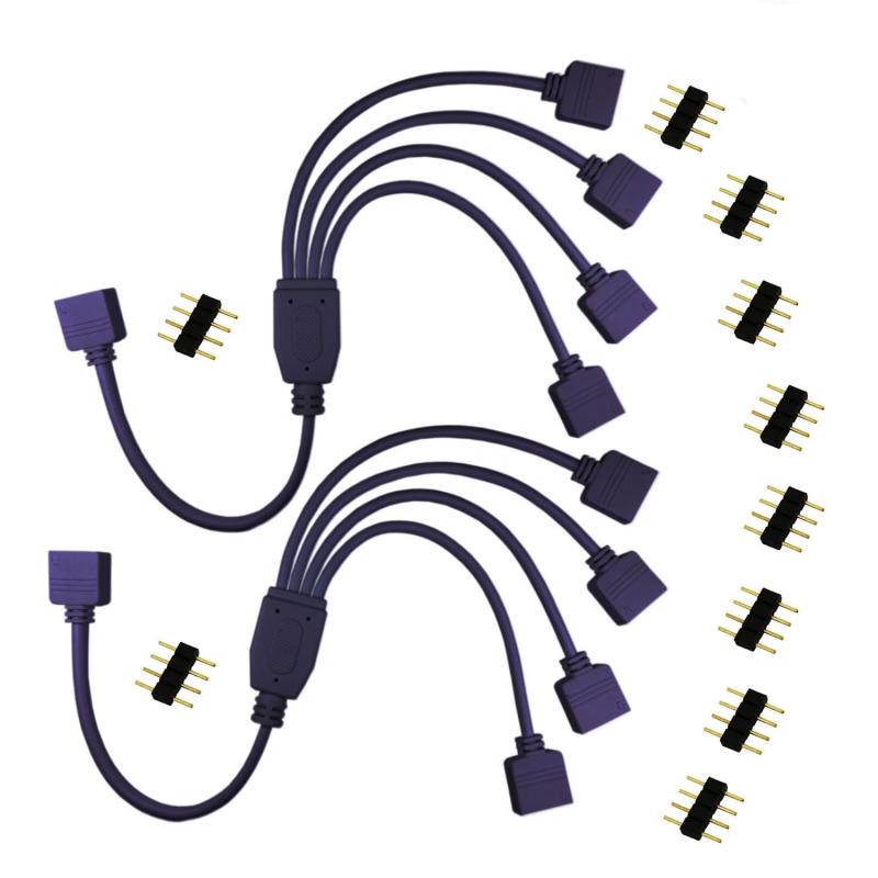 LitaElek 2個4分岐接続ケーブル 4 pin RGB LEDテープコネクタ30cm LED分配スプリッタケーブルSMD 5050 3528 3528 RGB LEDテープライトLEDストリップ用半田レス4ピンメス延長ケーブル、黒この...