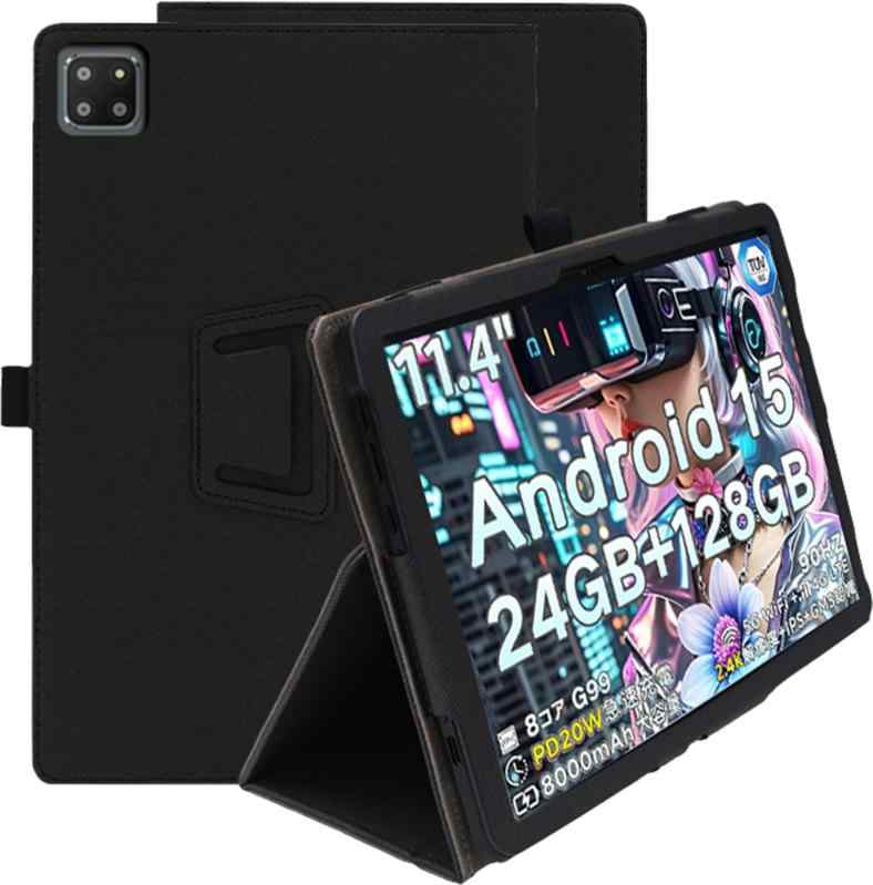 For BMAX I12 Power ケース Kluso 超軽量 極薄 高級PU レザー 開閉式 スタンド スマートケース スタンド 機能 スマートカバー 充電対応 BMAX I12 Power 11.4インチ 対応 (ブラック)【対応機種...