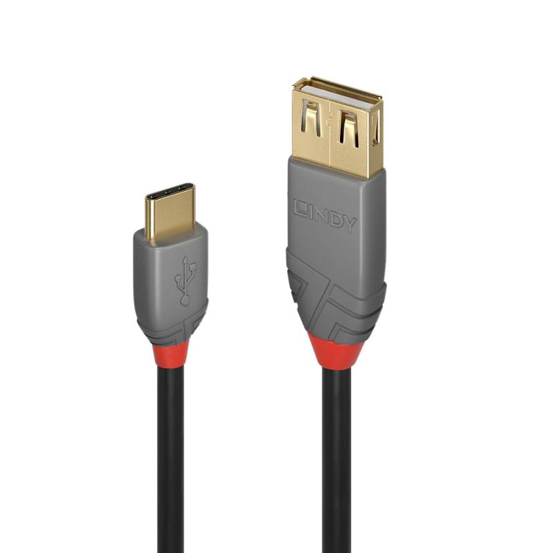 LINDY 0.15m ANTHRA LINE USB2.0 Type-C to Type-A オス/メス OTGケーブル(型番:36897)Type-Cコネクタは上下がなく、向きを確認しなくても接続できますUSB Type-Cスマホとタブ...