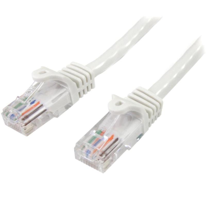 StarTech.com カテゴリー5e LANケーブル(Cat5e) RJ45コネクタ(ツメ折れ防止カバー付き) 5m ホワイト 45PAT5MWH設置時にケーブルの破損や引っ掛かりを防ぐRJ45コネクタクリップ配線の色分けに役立つホワイ...