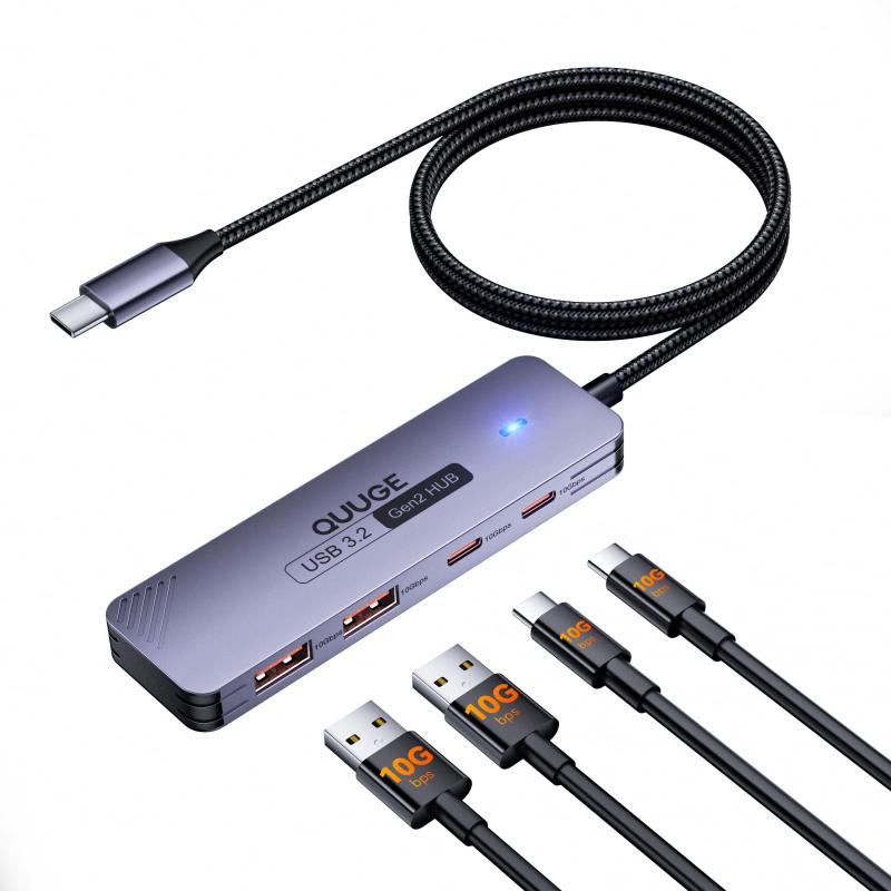 QUUGE 10G USB-C ハブ 4ポート USB3.2 Gen2 ハブ 10Gbps高速転送
