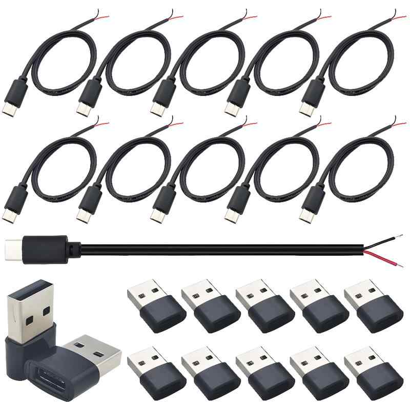 タイプ C オス裸線ケーブル、CESFONJER DIY ピグテール オープンエンド 電源ケーブル 0.5M/1.6Ft、USB C ピグテール 2 コア ケーブル 22AWG およびアダプタ 10 キット (デバイス充電のみ)Ԃ...