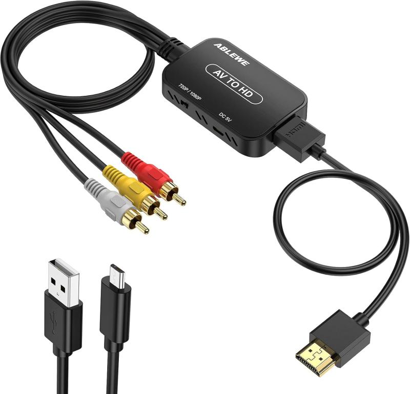 ABLEWE RCA to HDMI 変換コンバーター AV to HDMI コンポジット 1080/720P切り替え 音声出力可 USB給電 【日本語取扱説明書付き】3色(赤 白 黄)ビデオ/avケーブル hdmi ケーブル付き N64用...