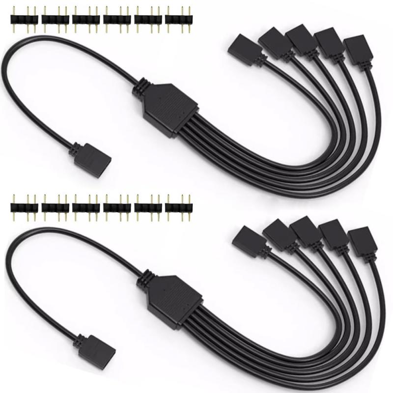 KILIGEN ARGB 1対5分岐ケーブル 5V 3ピン アドレサブルRGBスプリッター延長ケーブル ARGB LED同期ケーブル パソコン用ARGBファンまたはLEDシリーズの延長に最適パッケージ内容：1対5 ARGBスプリッターケーブ...