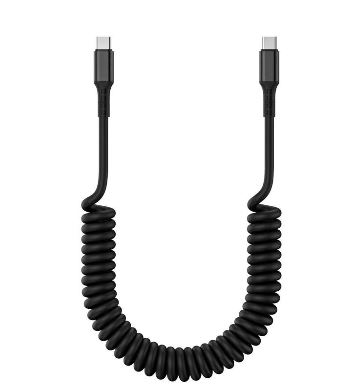 AXYO Type-C to Type-C ケーブル カールコード式 PD対応 20V 3A 60W最大急速充電 データ転送 約100cm 長く伸びるカールケーブル タイプCポートのデバイスに対応 USB-C to USB-C 1M ブラッ...