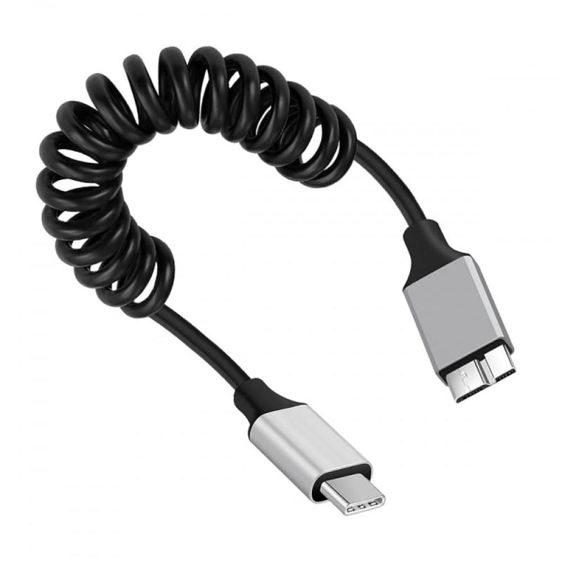 CY ケーブル タイプ C 標準 B Micro-USB3.0 オス ホスト - USB3.0-A メス OTG ストレッチ コイル ケーブル 100cm 延長 5Gbps ディスク フォン カメラ データ用