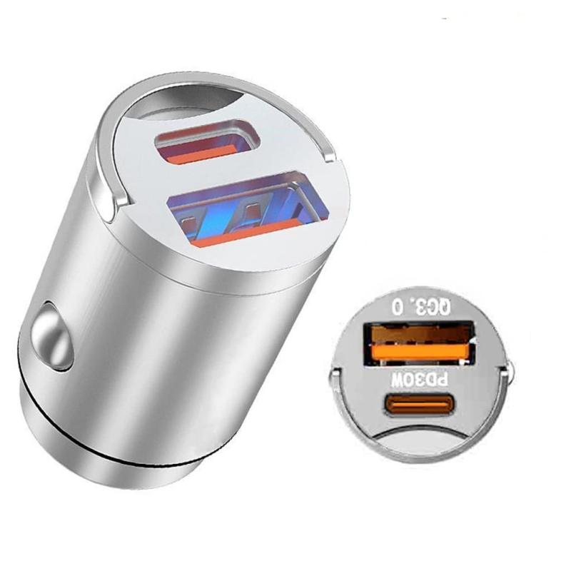 ERYUE シガーソケット USB C カーチャージャー 2ポート PD 30W&amp;QC3.0 急速充電 小型サイズ ハンドルデザイン 引き抜き便利 急速充電/金属製/軽量 Type C カーチャージャー 12V/24V車対応 車載充電器