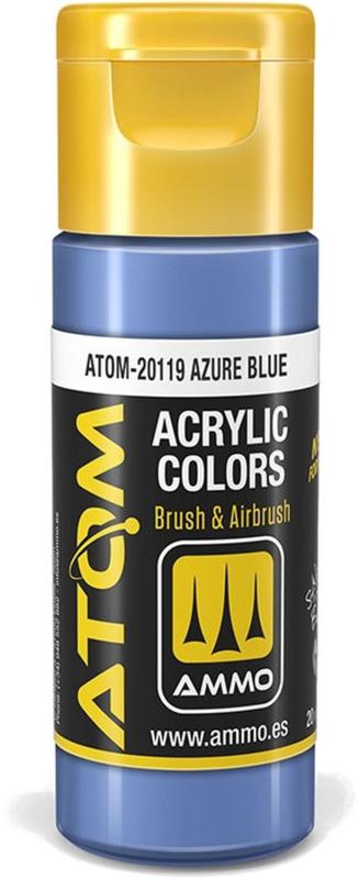アモ アトムカラー アズールブルー 20mL ホビー用塗料 AMOATOM-20119容量：20mLアトムカラーはアモが独自に開発した、超微細顔料を使用した全く新しい水性カラーシリーズです。筆でもエアブラシでも使用できるよう特別に配合されて...