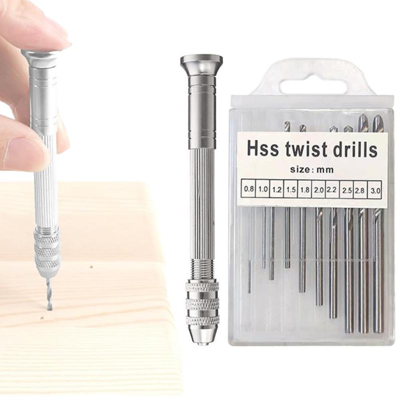 SHSHANLC ピンバイス ハンドドリル 11点セット 0.8～3.0mm HSSドリル10本 合金鋼 手動ドリル プラモデル レジン用【11点セット】ピンバイス本体1本、0.8/1.0/1.2/1.5/1.8/2.0/2.2/2.5/2...
