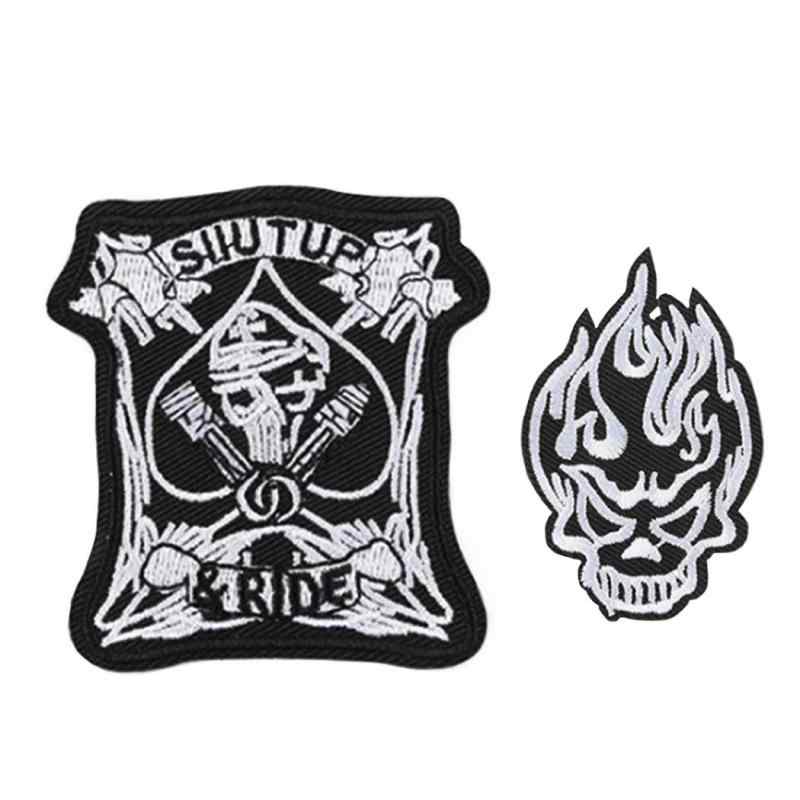 Shut Up &amp; Ride? スカル 2種類セット 刺繍 アイロン貼り付け ワッペン ／ &amp;Rideスカルアイロンで接着出来る「のり」付きタイプ（「のり」やや弱めの仕様）Shut Up &amp; Ride? スカルデザイ...