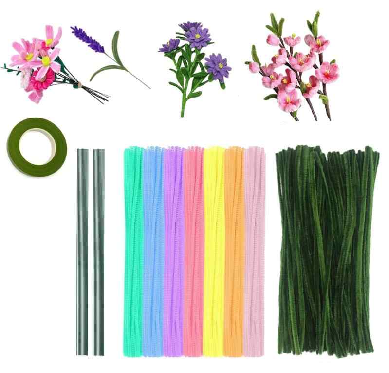 DIFEIUKI 手芸モール カラーモール 300本 手作り ポピー 小花 花束 DIY造花 花束 手作りキット お花 モールアート 曲げ可能 記念日 誕生日 母の日 贈り物 ぬいぐるみ造花 贈り物 学校 手芸用