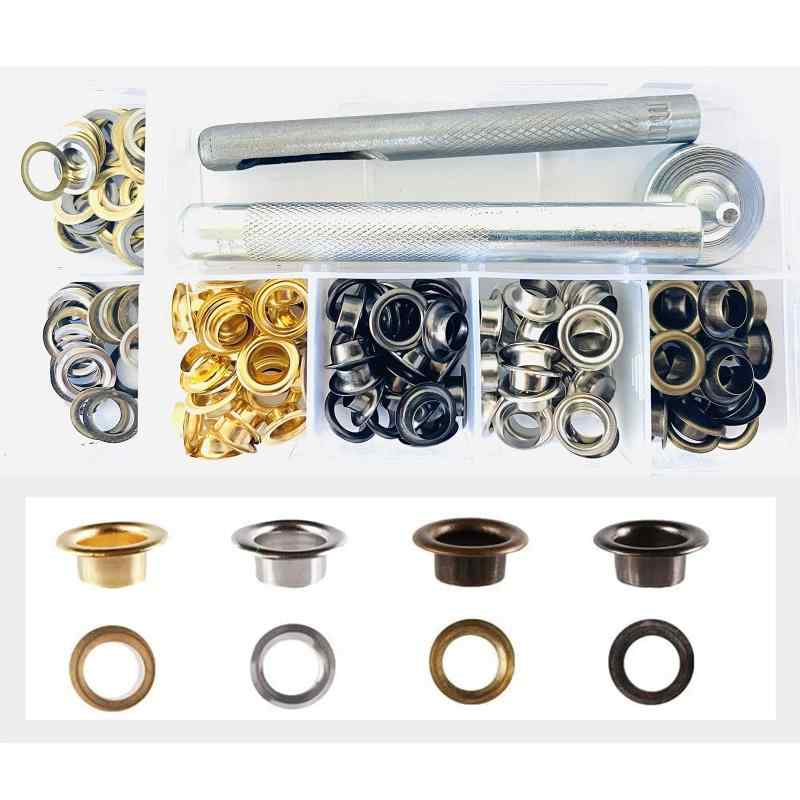 ハトメ キット 両面ハトメキット (4色/約100組入り) 穴径6mm 穴あけ 打ち具 パーツ DIY 手作り ハンドメイド ベルト 布革細工 靴【高品質】：素材は真ちゅうで、耐久性、防錆性に優れ、光沢が美しく、手作り品の仕上がりが良くなり...